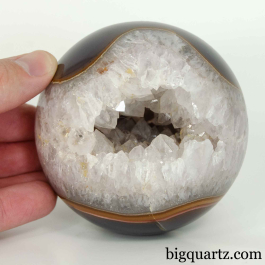 Quartz & Agate Geode Sphere, 1.3 Pounds (Brazil #G0327) 3 inches